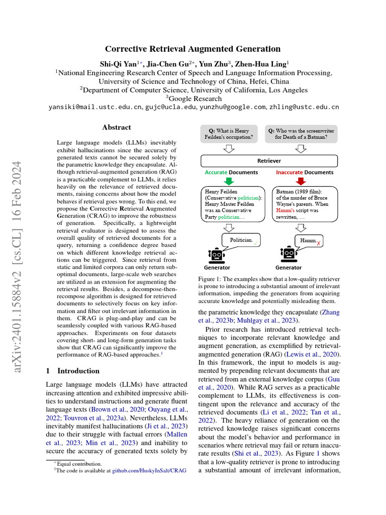 Corrective Retrieval Augmented Generation: Zhang Et Al. 2023b Muhlgay Et Al. 2023 | PDF ...