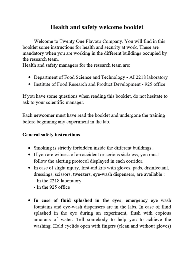 Health and Safety Welcome Booklet - 130623 | PDF | Refrigerator ...