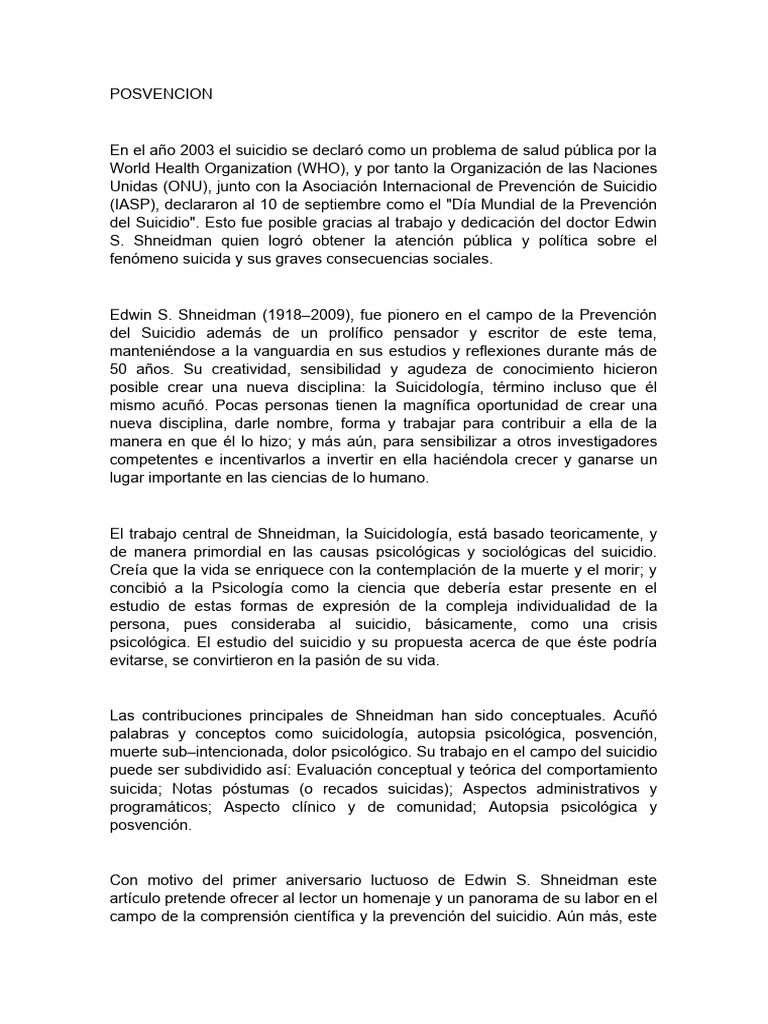 Edwin Shneidman: Padre de la Suicidología | PDF | Suicidio | Sicología