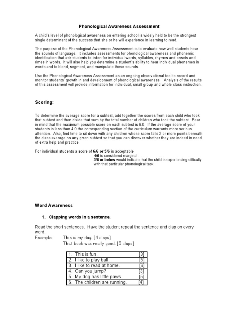 Phonological Awareness Assessment Guide | PDF | Phonology | Human Voice