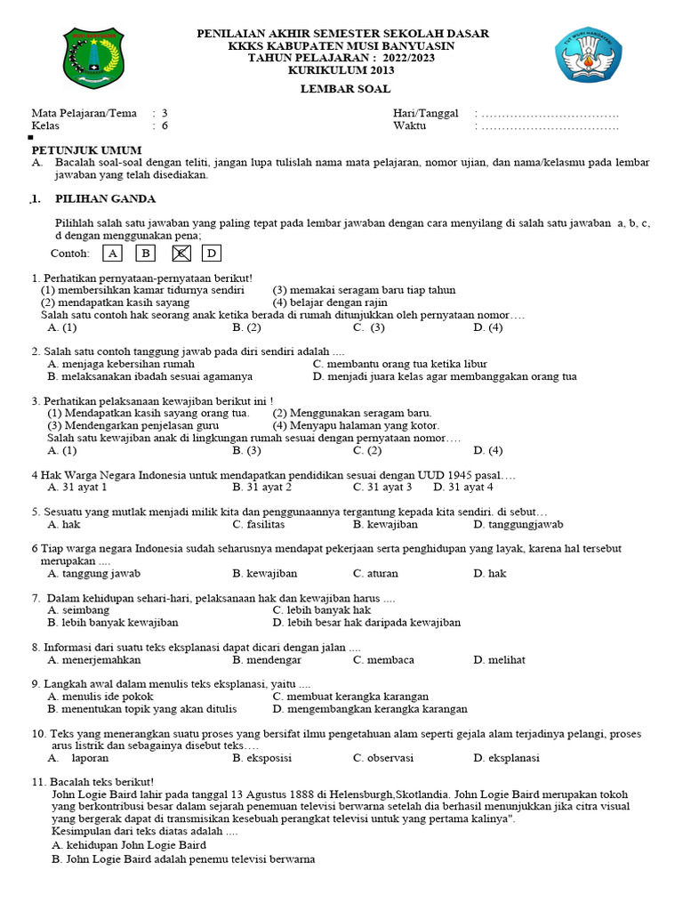 Soal KLS 6 Tema 3, Selesai | PDF