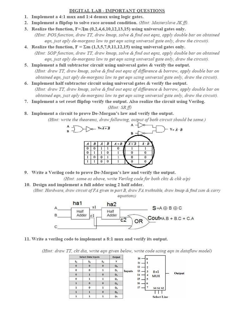 DE Lab Exam QP | PDF | Electronic Engineering | Computer Science