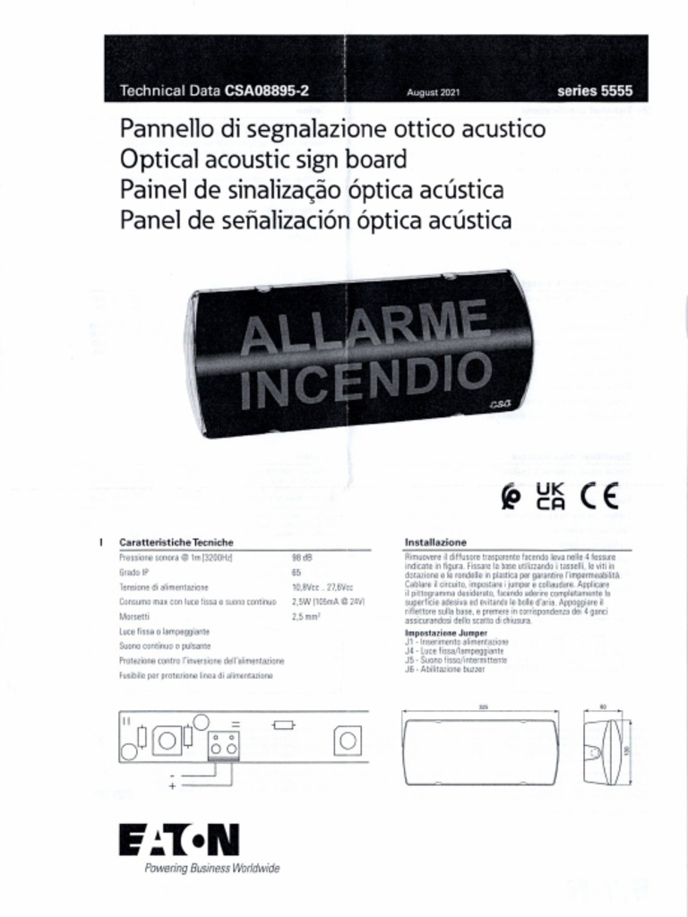 EATON 5555-CSA Painel Óptico-Acústico IP65 | PDF