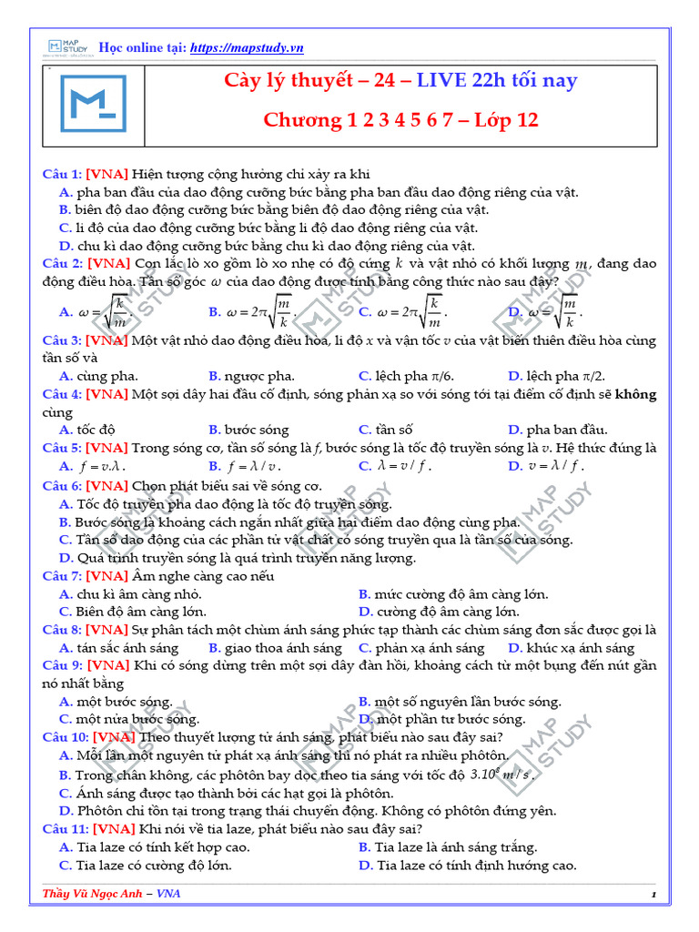 Cày Lý Thuyết - 24 - 100 câu chương 1 2 3 4 5 6 7 - Live 22h tối nay | PDF