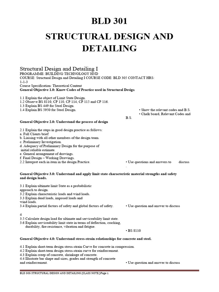 BLD 305 Design and Detailing | PDF | Strength Of Materials | Structural Load