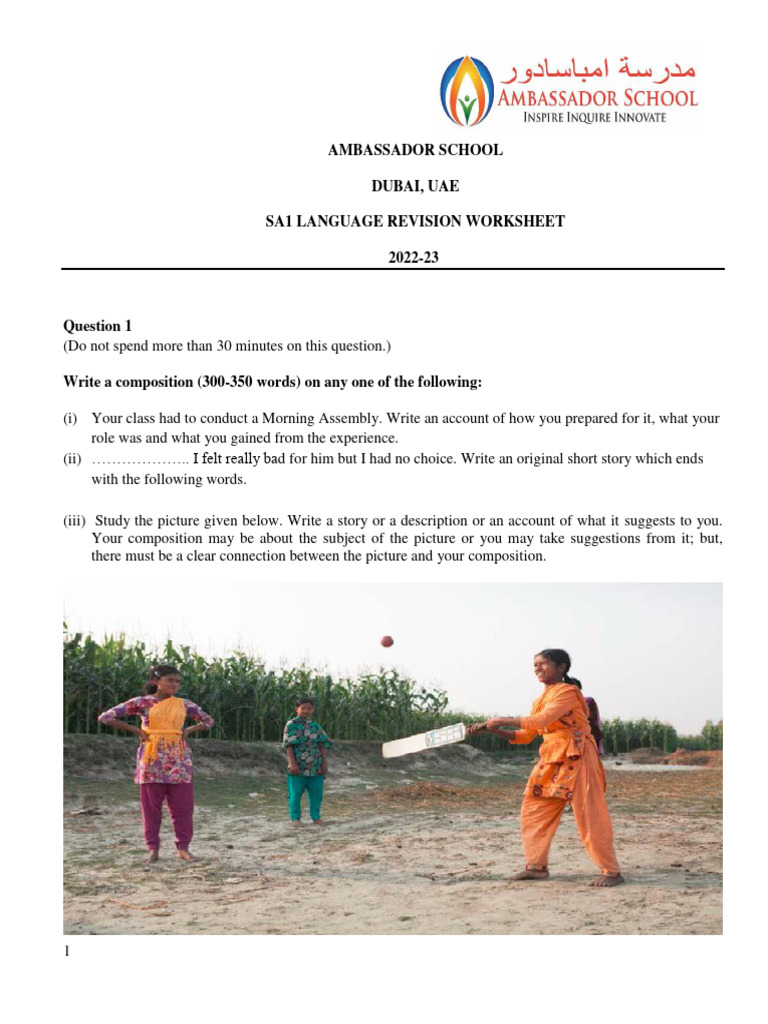 Grade 10 SA1 Language Revision Sheet | PDF