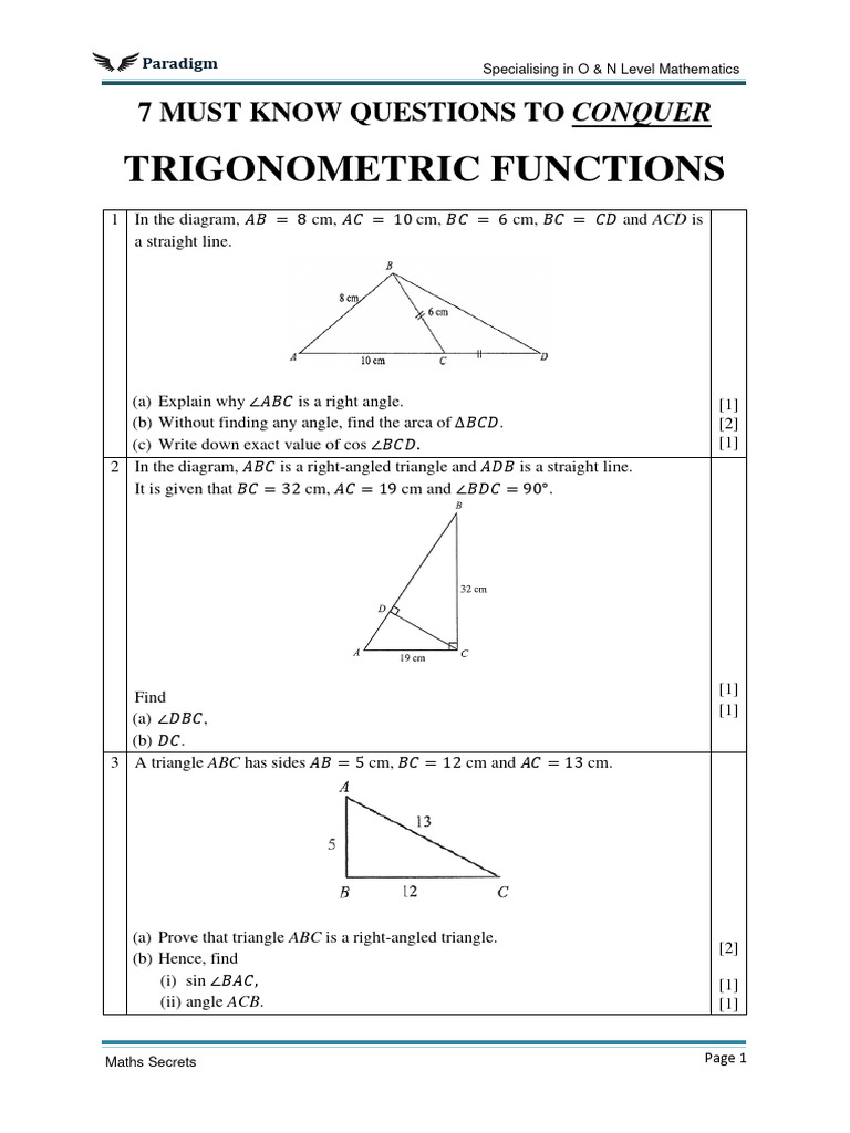 Secondary 2 Math by Paradigm Trigonometric Functions | PDF | Triangle ...