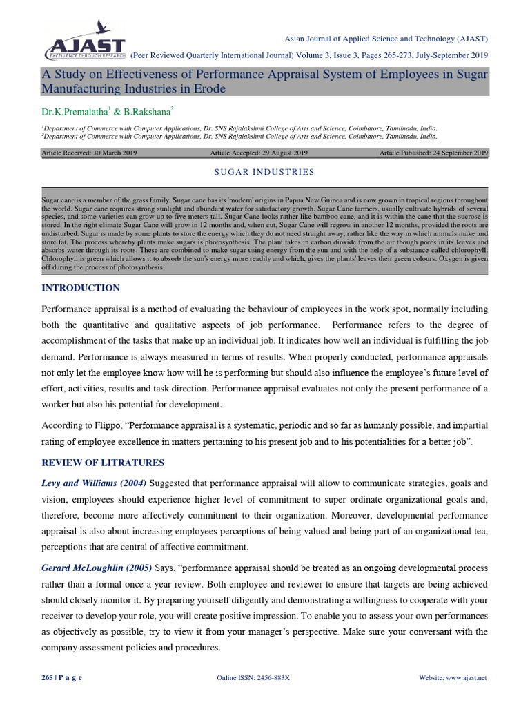 A Study On Effectiveness of Performance Appraisal System of Employees ...