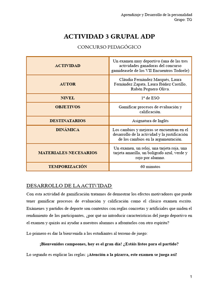 Actividad 3 Grupal Adp | PDF | Evaluación | Salón de clases