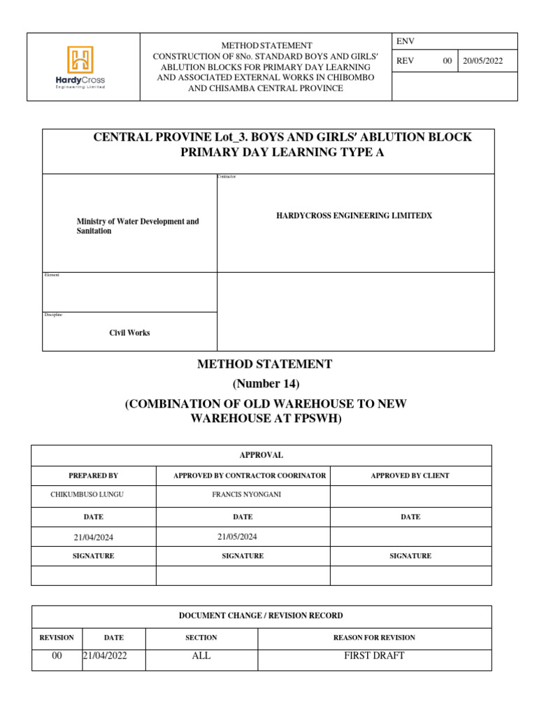 METHOD STATEMENT - CONSTRUCTION OF 8no. STANDARD ABLUTION BLOCKS | PDF ...