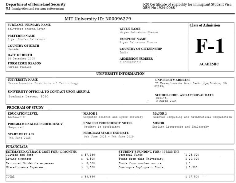 F-1 Visa Application Eligibility Certification | PDF | Government And ...