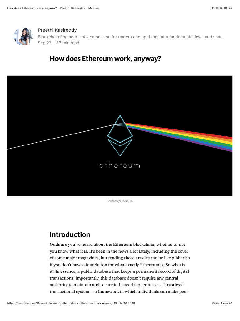 How Does Ethereum Work, Anyway by Preethi Kasireddy | PDF | Computer ...