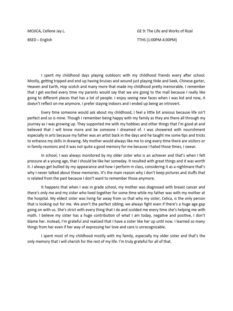 MOJICA (Childhood Memories) | PDF