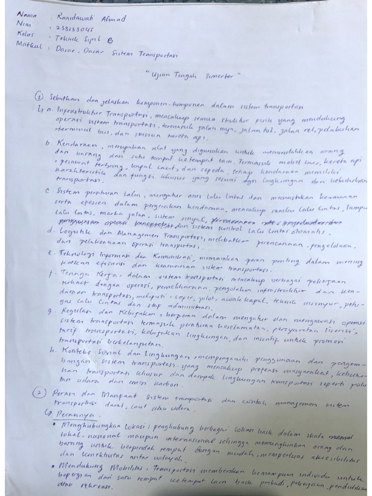 Uts Dasar Dasar Transportasi Ranidawati Pdf