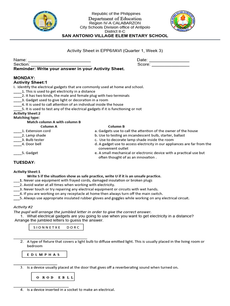 E.Activity Sheet in EPP6IA Week 2 | PDF | Electrical Connector ...