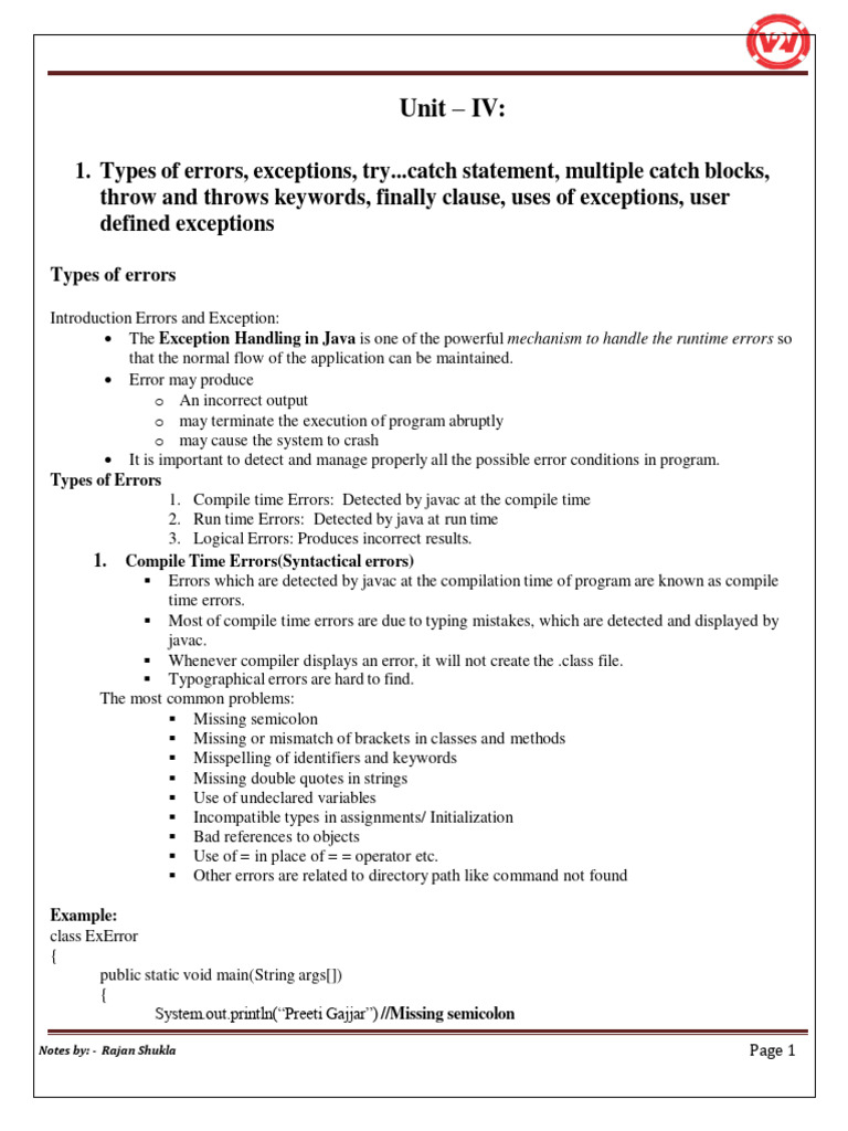 Java Exception Handling Overview | PDF | Method (Computer Programming ...