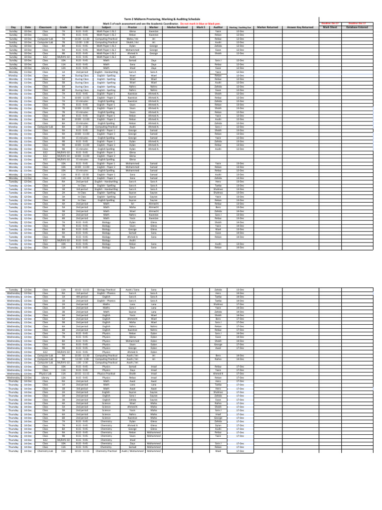 Term 2 Midterm Exam Proctoring Schedule December 2023 | PDF | Science