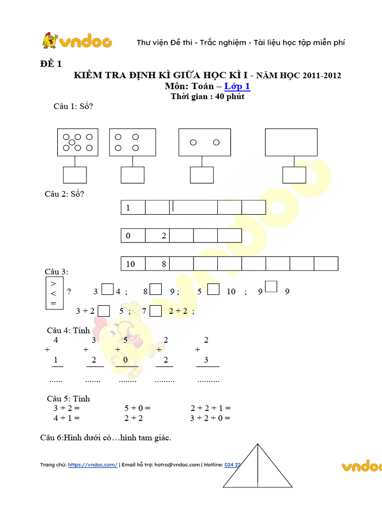 De Kiem Tra Giua Ky Mon Toan Lop 1 | PDF