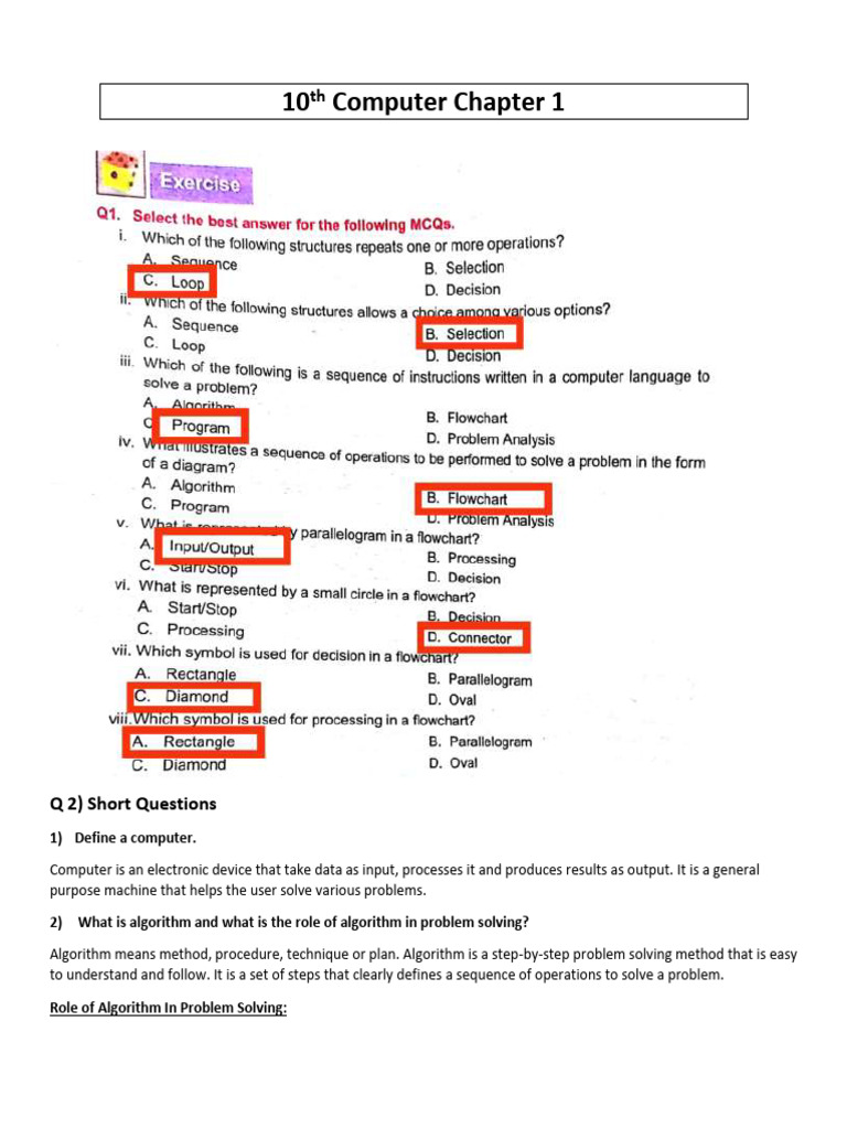 10th Computer Chapter 1 | PDF | Algorithms | Computer Programming