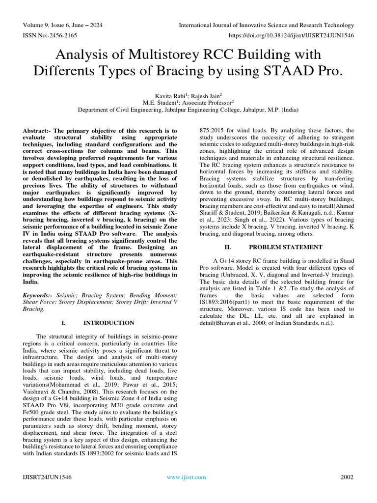 Analysis of Multistorey RCC Building with Differents Types of Bracing ...