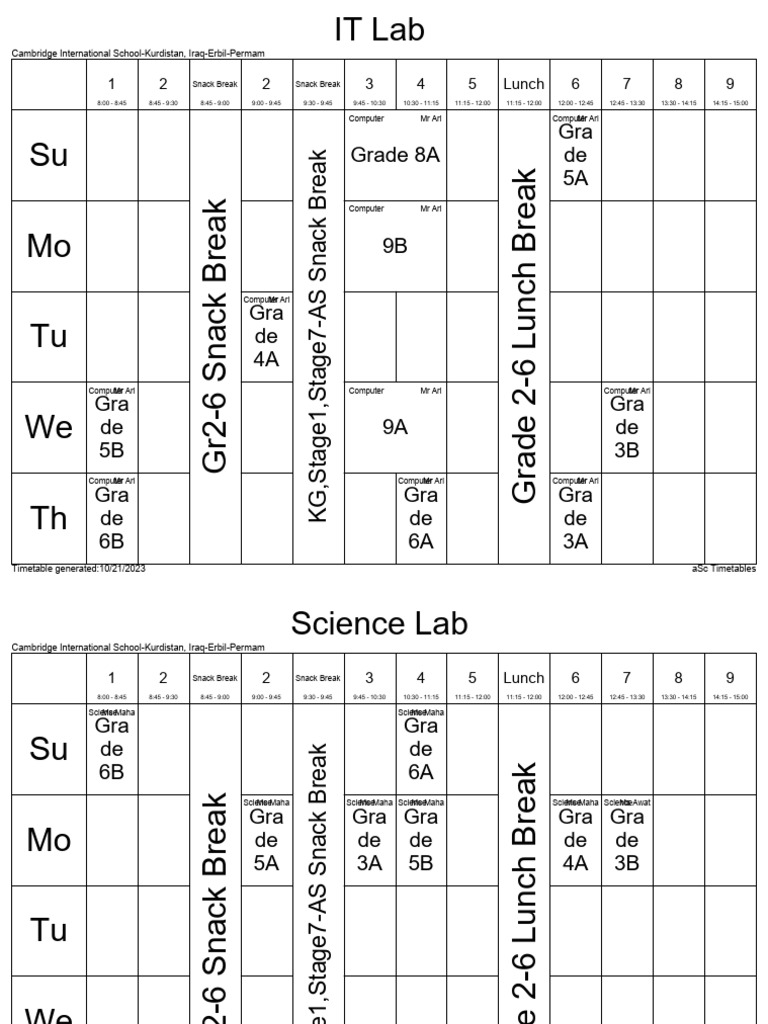 Cambridge International School Timetable | PDF