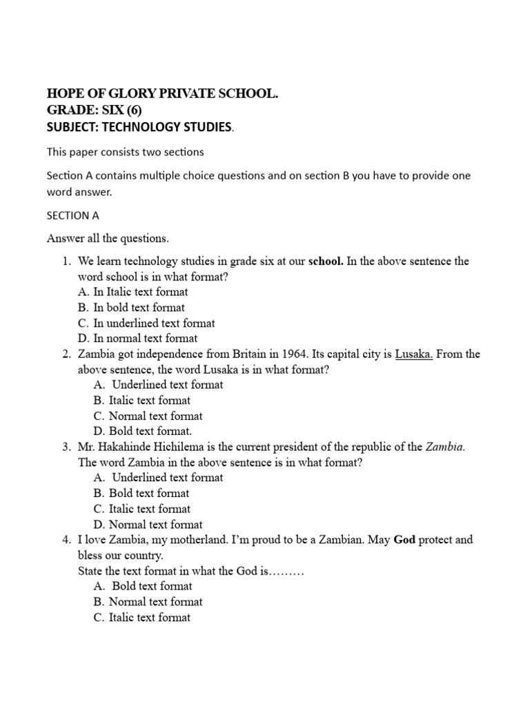 Grade 6 Technology Studies Exam Paper | PDF | Office Equipment ...