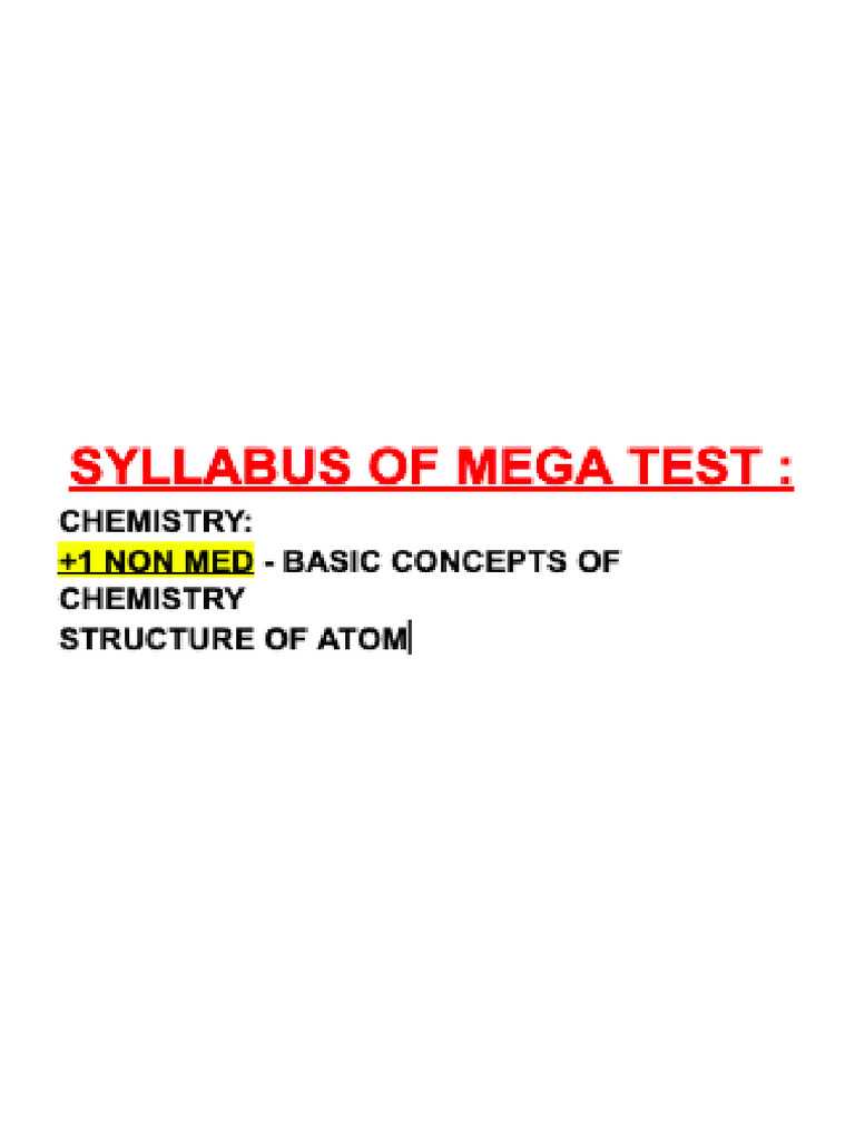 Mega Test Syllabus of +1 NM | PDF