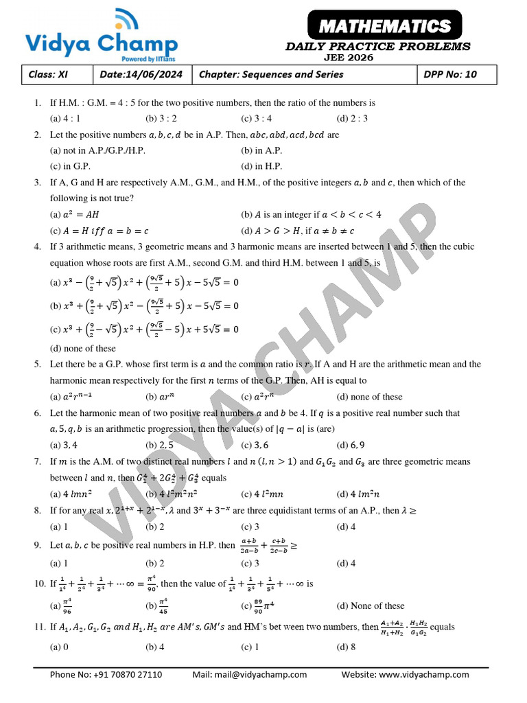Sequence N Series Dpp10 | PDF | Mean | Elementary Mathematics