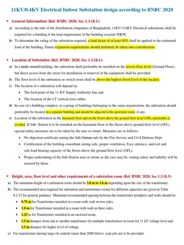 Substation design accordings to BNBC 2020 , NFPA 2017 _ IEC | PDF ...