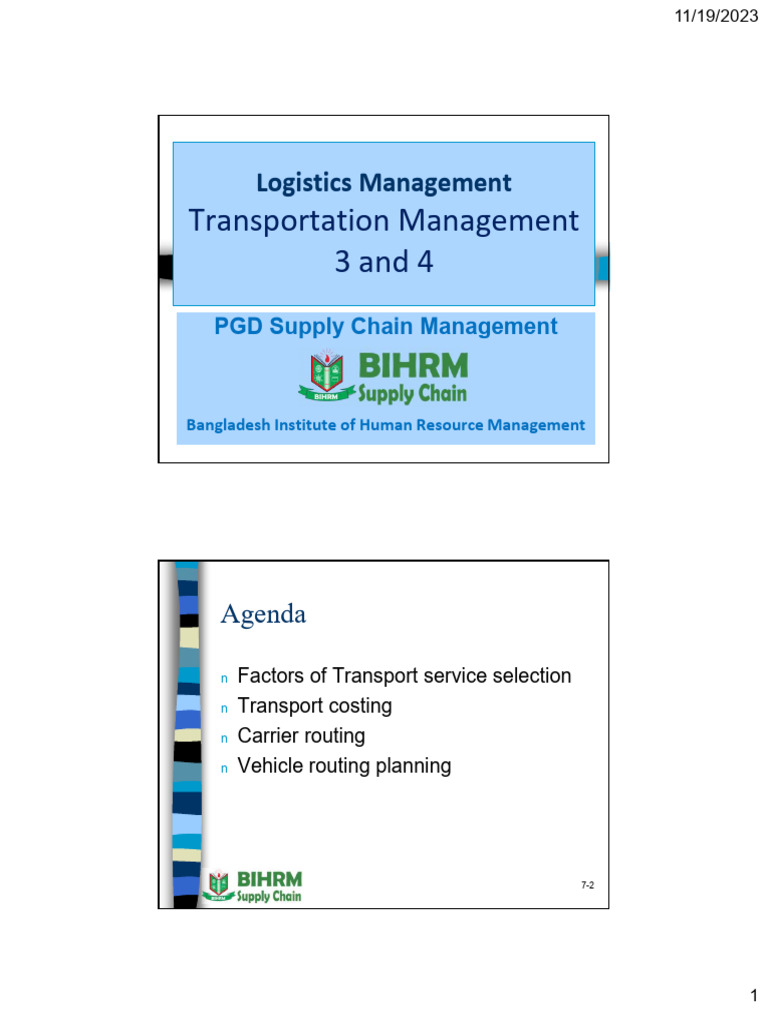 Transportation Management 3 and 4 | PDF | Transport | Routing