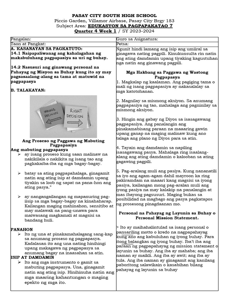 ESP-7-WORKSHEET-Q4-W1 | PDF