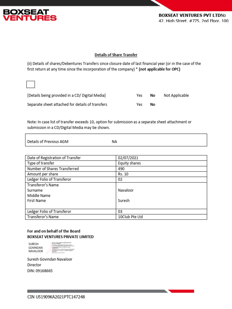 BM Record - Share Transfer | PDF | Business | Equity Securities