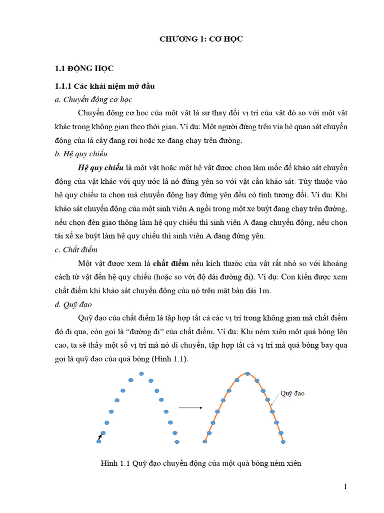 Bai Giang Chuong 1. Co Hoc (1.1-1.3) | PDF