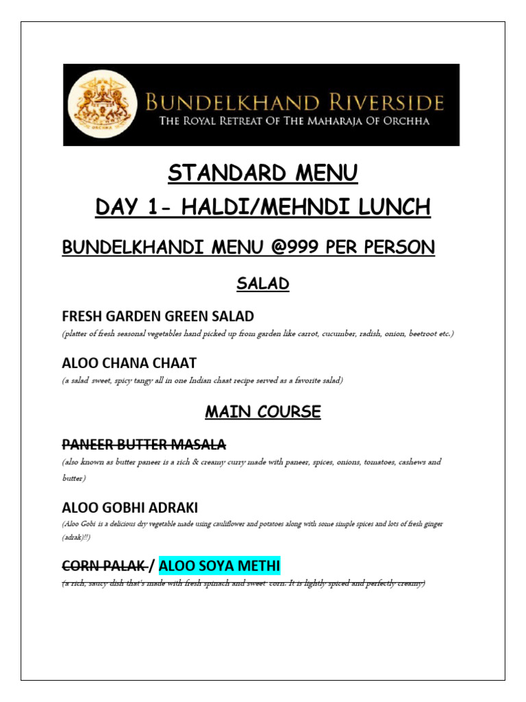 BLD Menu Standard-Day 1 Original | PDF | Indian Cuisine | Foods