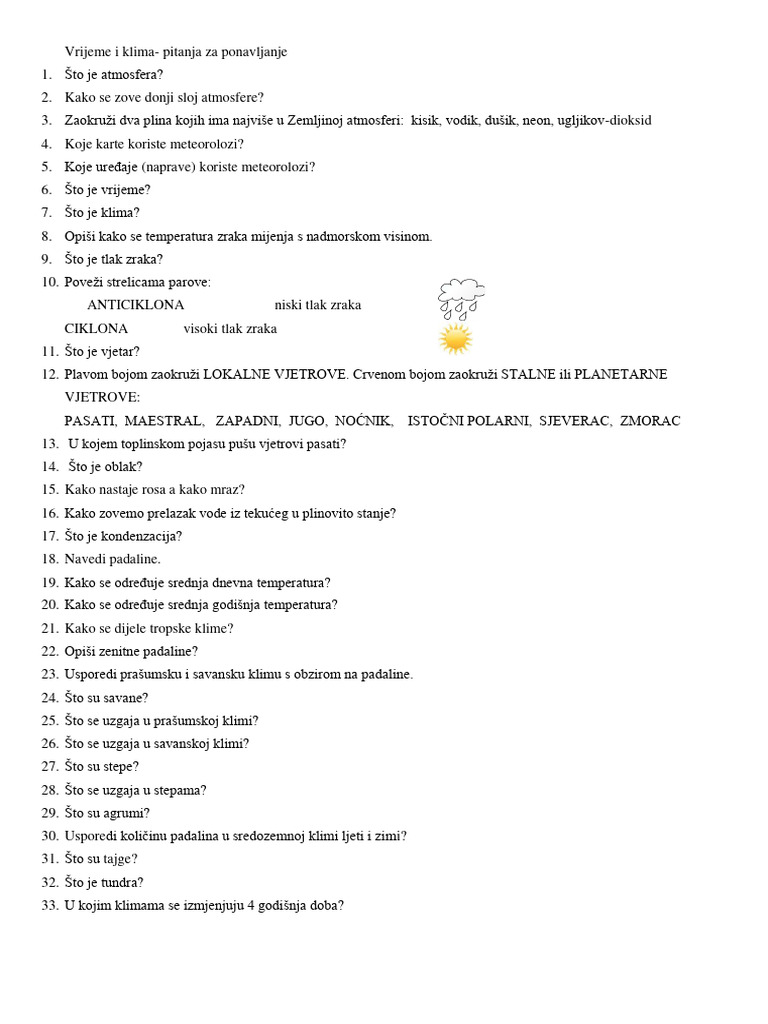 Ponavljanje Klima I Vrijeme | PDF