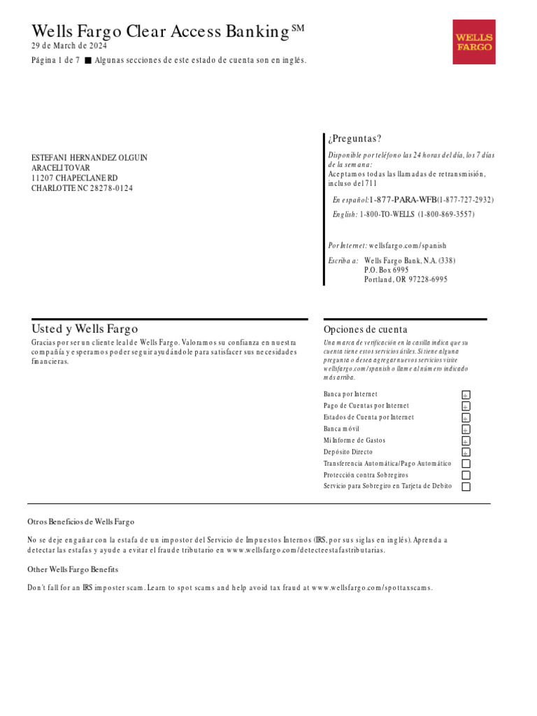 Wells Fargo Clear Access Banking | PDF | Tarjeta de débito | Bancario