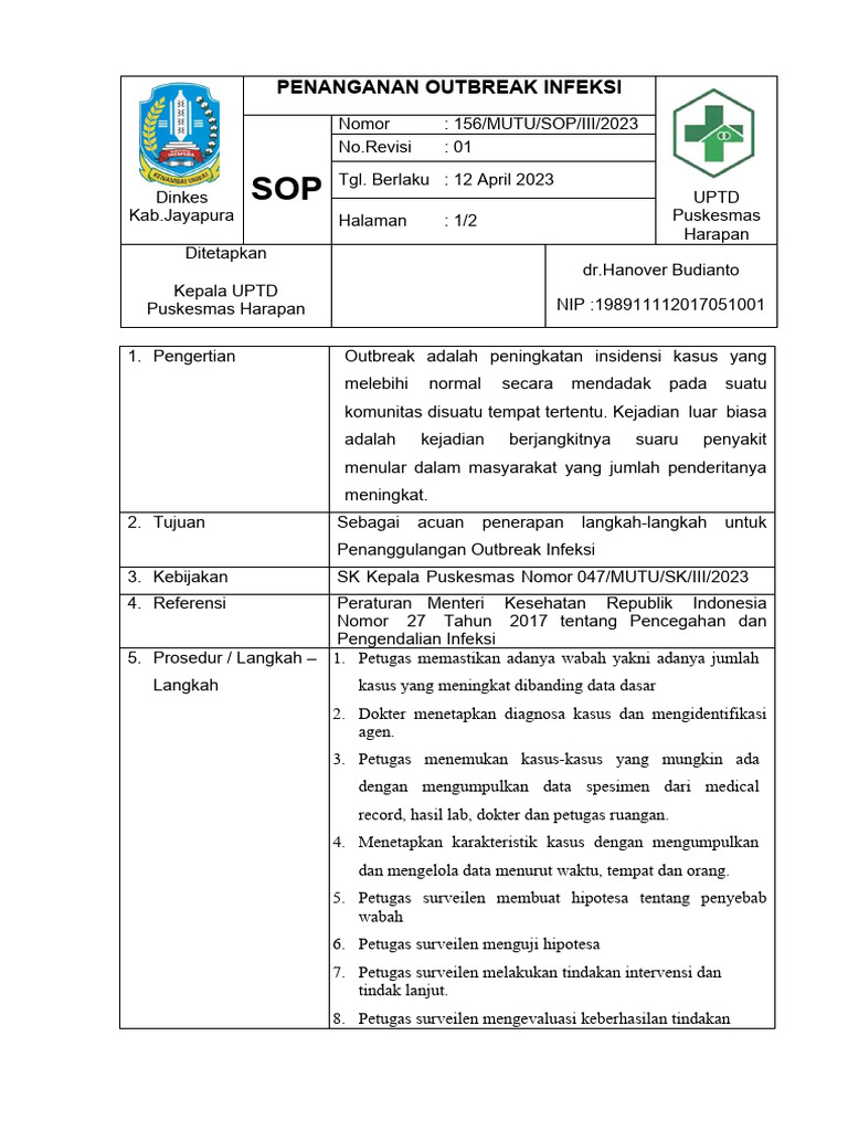 Sop Penanganan Outbreak | PDF | Pengembangan Diri | Sains & Matematika