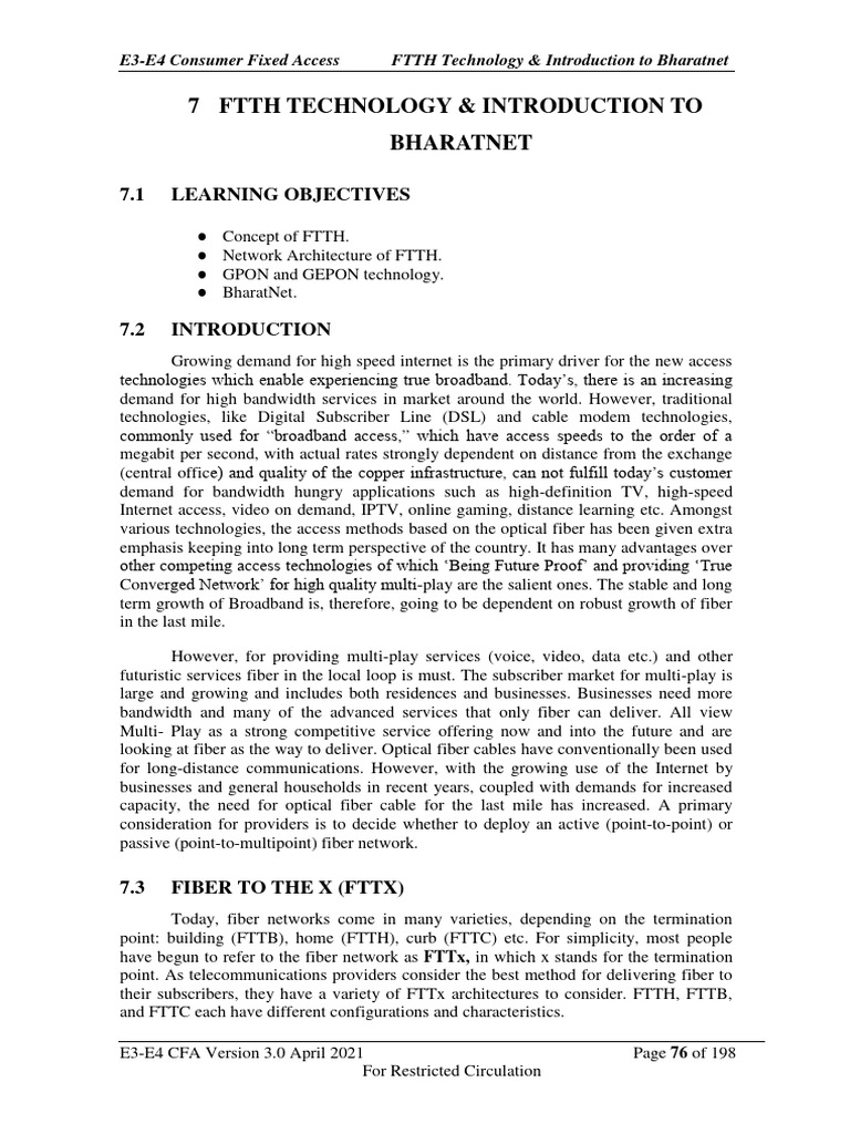 FTTH & BharatNet Introduction | PDF | Fiber To The X | Electronics