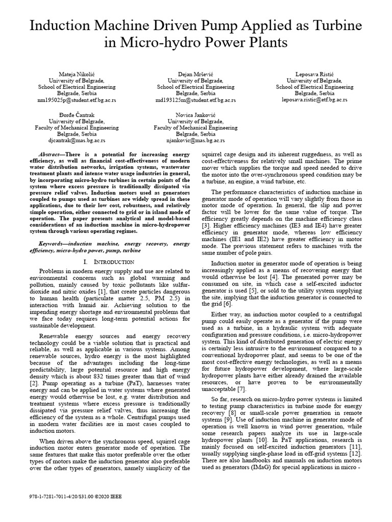 Induction Machines in Micro-Hydro Systems | PDF | Electric Motor ...