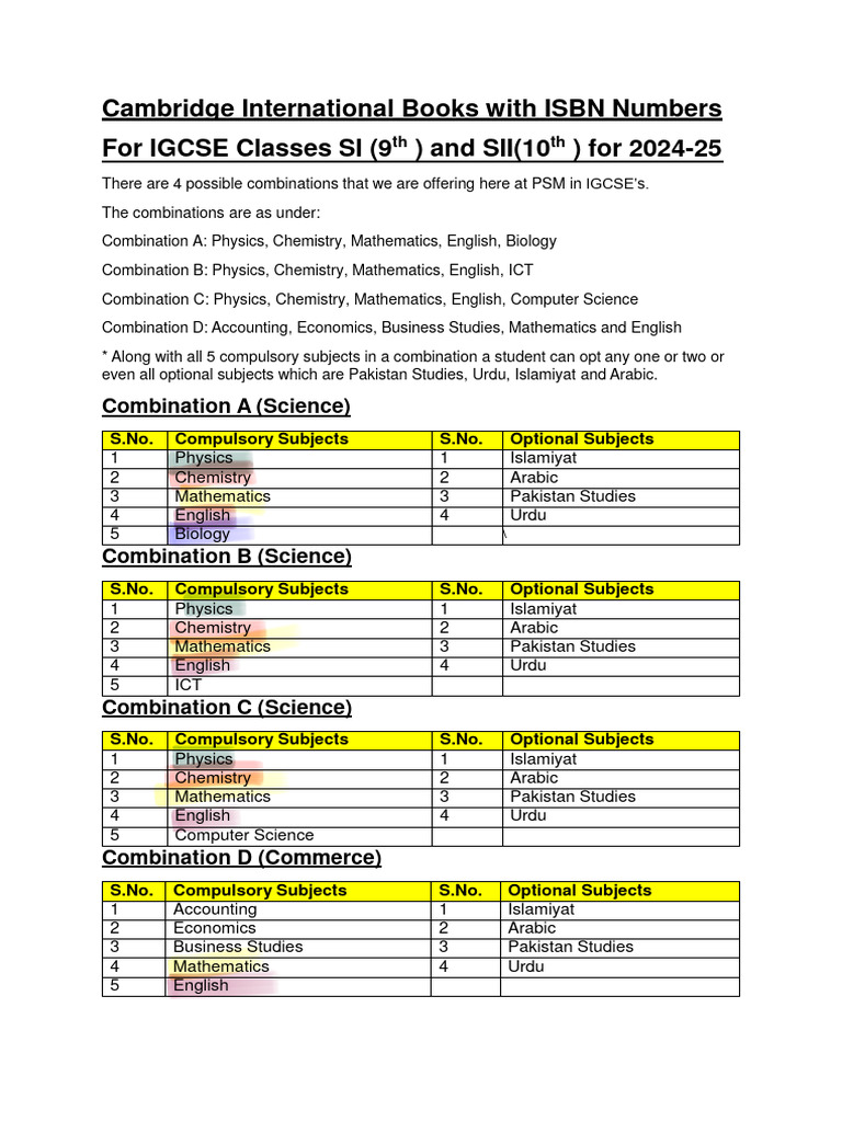Cambridge Igcse Combinations And Books With Isbn Numbers Pdf