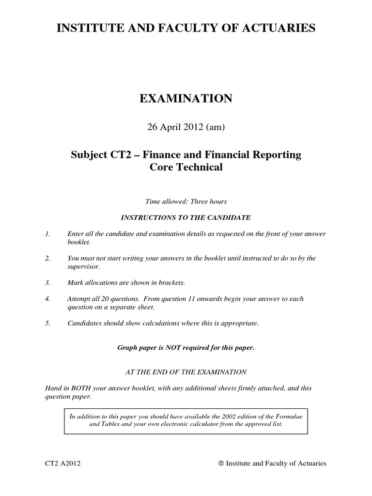 IandF CT2 201204 Exam FINAL | PDF | Net Present Value | Stocks