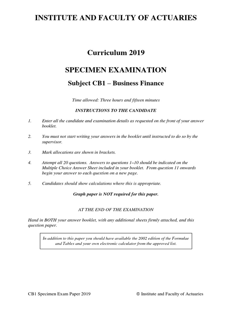 Specimen Exam Paper - CB1 - IFoA - 2019 - Final | PDF | Internal Rate ...