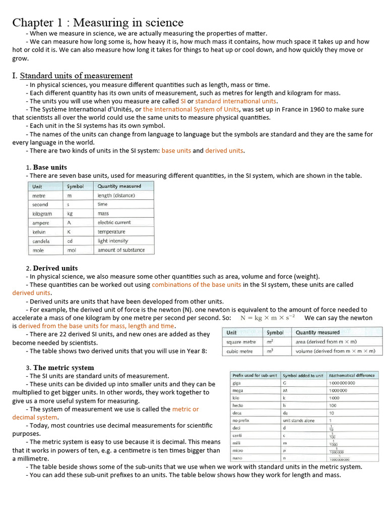 Ch.1 Measuring in science | PDF | Measurement | International System Of ...
