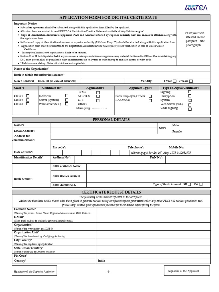 Subscriber Application Form | PDF | Public Key Certificate | Identity Document
