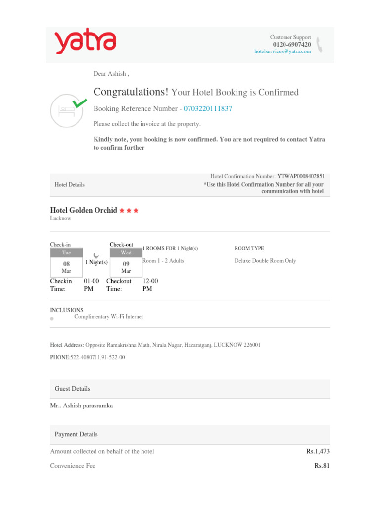 Hotel Booking Ref-0703220111837 | PDF | Cheque | Payments