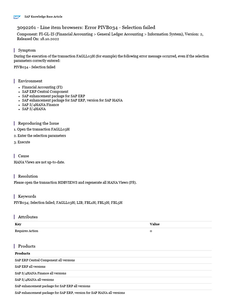 Line Item Browsers-Error PIVB034 - Selection Failed | PDF