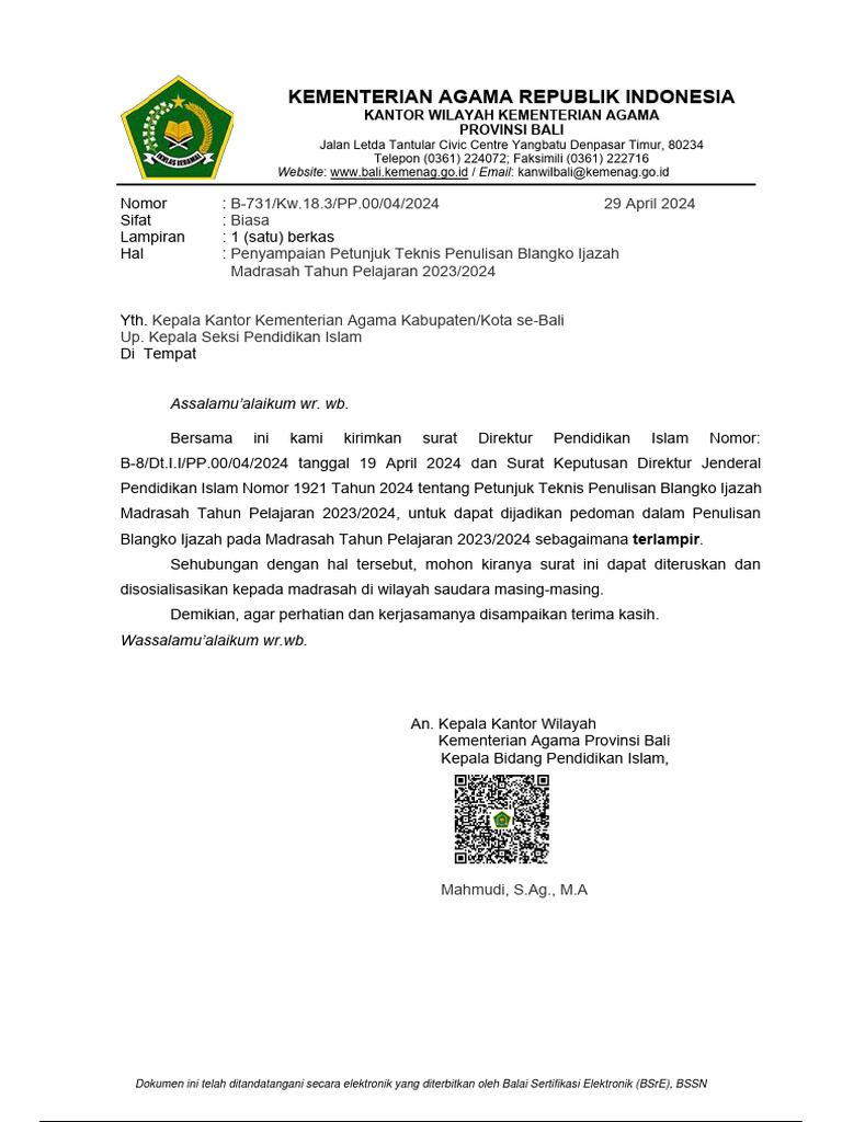 Surat Penulisan Blangko Ijazah | PDF