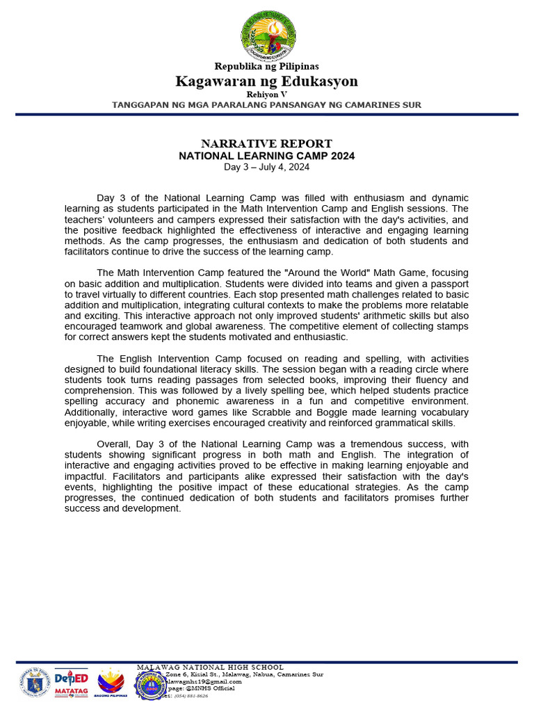 Narrative Report Nlc Day 3 | Download Free PDF | Learning Methods ...