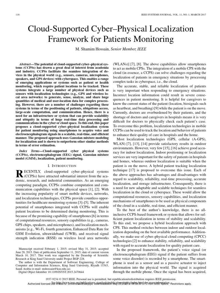 Cloud-Supported CyberPhysical Localization Framework For Patients Monitoring | PDF | Cloud ...