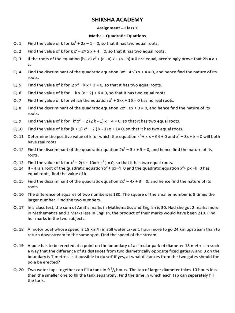 Assign - Quadratic Equations | PDF | Quadratic Equation | Speed